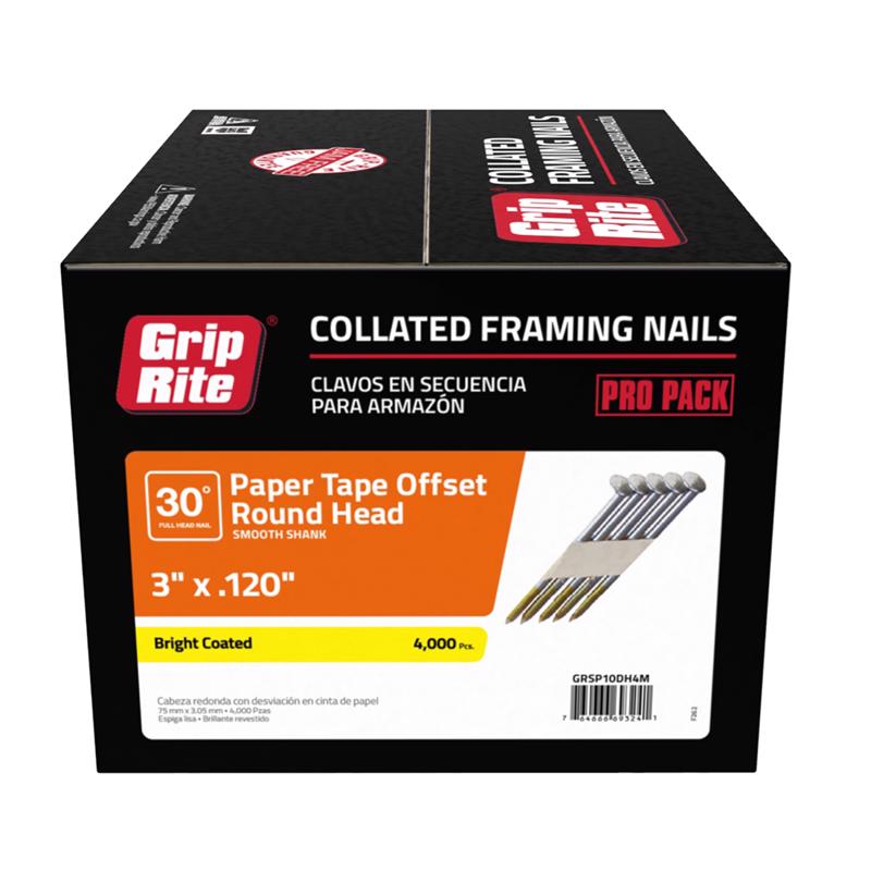 Grip Rite Grip Rite 3 in. L X 12 Ga. Angled Strip Bright Framing Nails 30 deg 4000 pk PETER S HARDWARE CENTER
