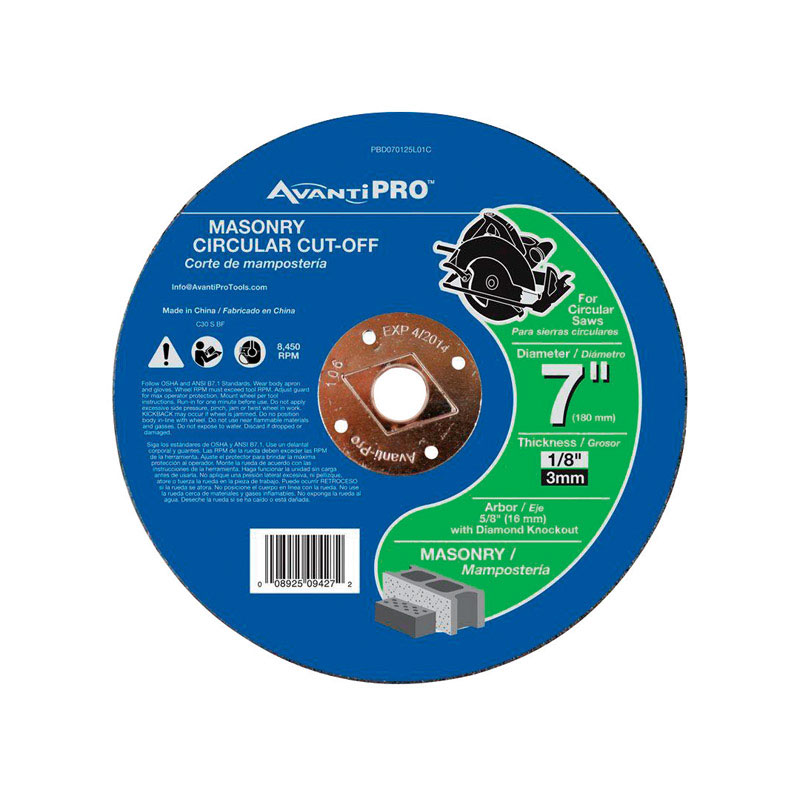 Avanti Pro 7 in. D X 5 8 in. Aluminum Oxide Masonry Cut Off Disc PETER S HARDWARE CENTER